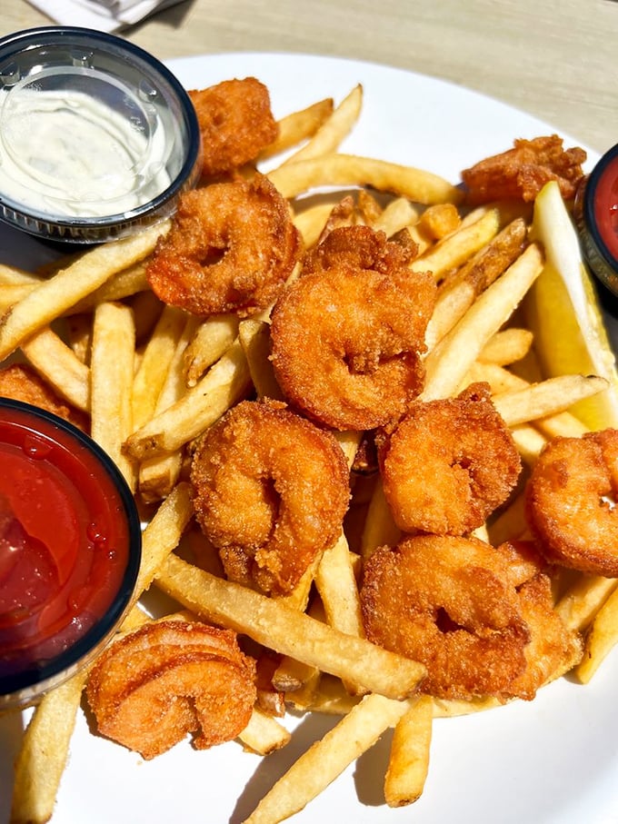 Shrimp and chips—because sometimes fish needs to step aside and let its crustacean cousin have the spotlight and the hot oil bath.
