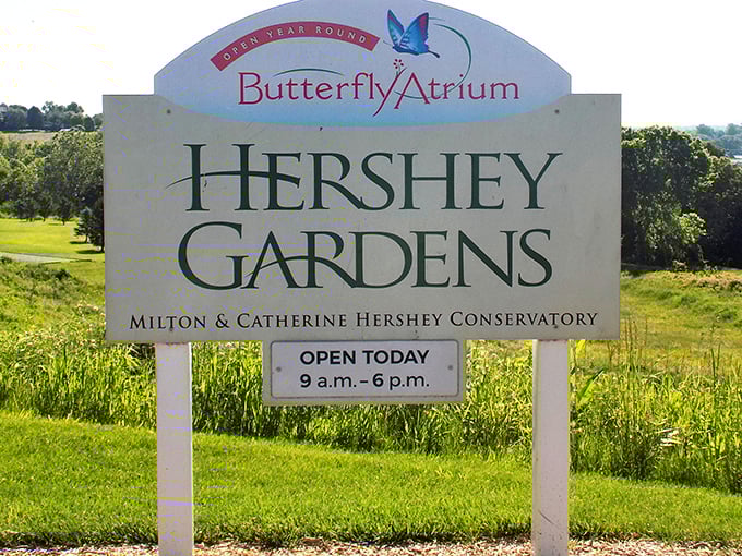 The sign says it all—butterflies and gardens, open today! Like finding out your two favorite restaurants decided to merge into one perfect experience.