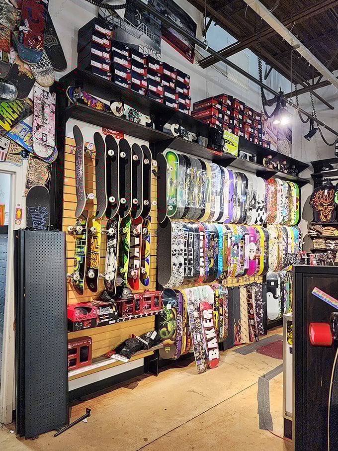 Skateboard paradise where street culture meets outlet pricing, creating teenage dreams on four wheels.