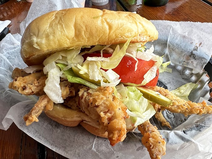 The soft shell crab sandwich—where "fresh catch" isn't marketing speak but a way of life that makes every bite taste like Florida sunshine.