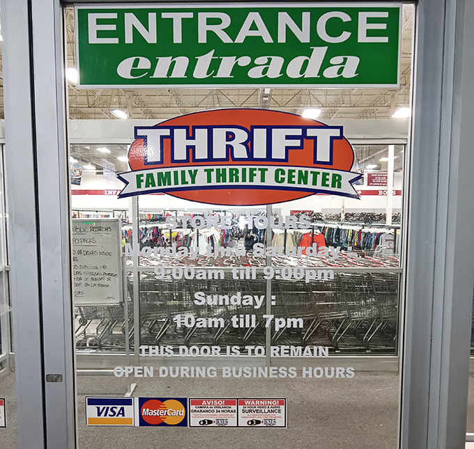 The bilingual welcome sets the tone—thrifting is a universal language that transcends cultural boundaries and brings bargain hunters together.
