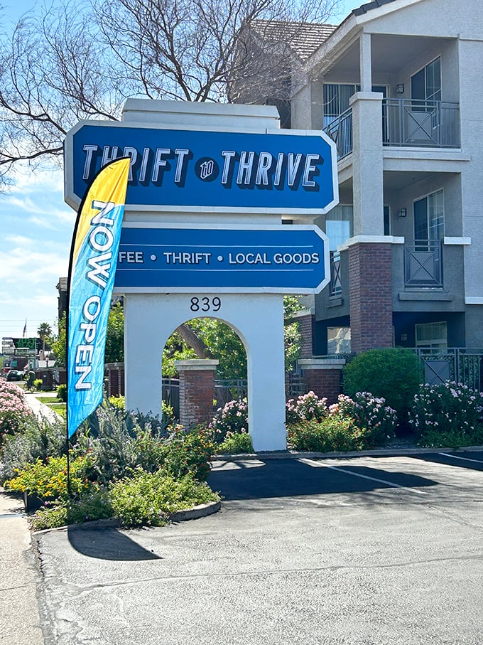 The "Now Open" flag flutters like a victory banner. This sign isn't just giving directions—it's offering an invitation to adventure.