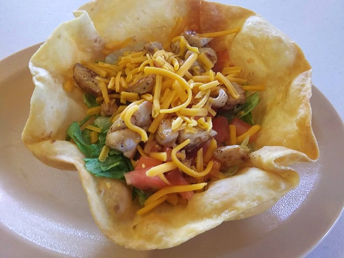A taco salad bowl that's both the container and part of the meal—ingenious engineering that would make NASA proud.