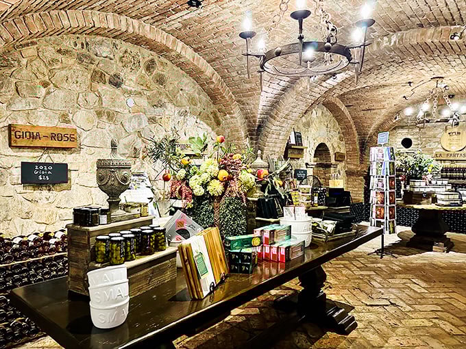 Not your average gift shop—this medieval market sells liquid treasures beneath centuries-old-looking brick arches. Shopping has rarely felt this historically significant.