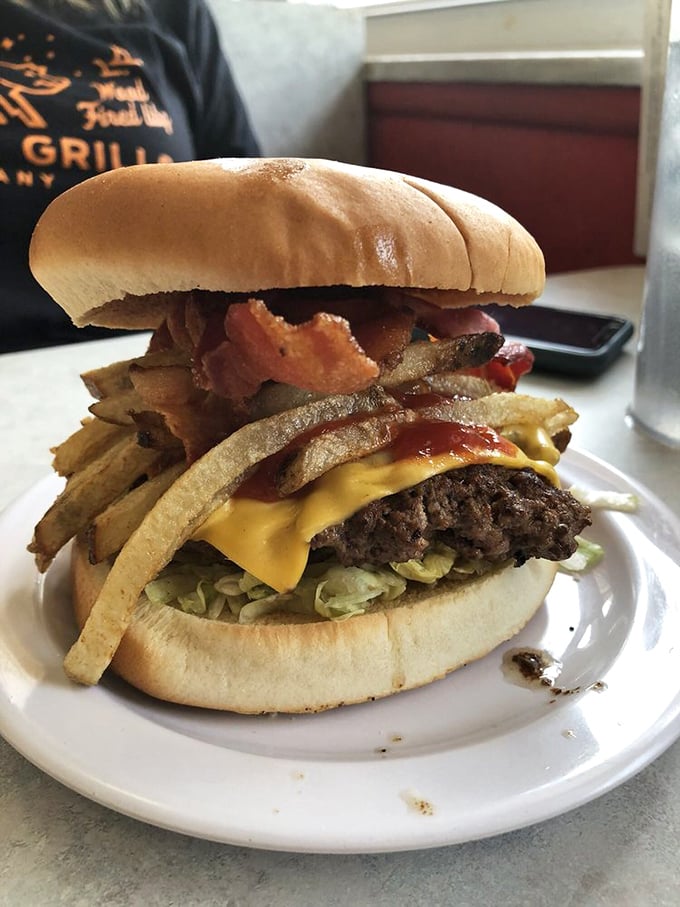 This burger has earned its "Undefeated" title by knocking out hunger with a one-two punch of beef and toppings that refuse to surrender.