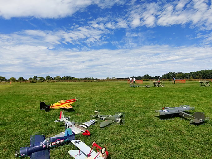Not your average playground – model aircraft enthusiasts find their happy place on this wide-open flying field.
