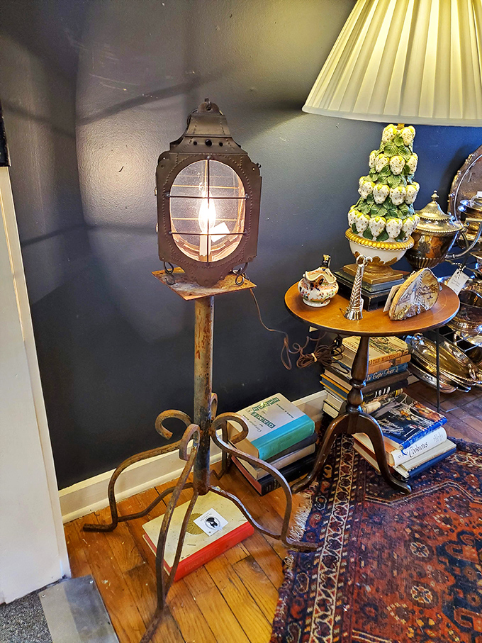 Not just a lamp but a conversation piece – this repurposed nautical light brings maritime Charleston history right into your living room.