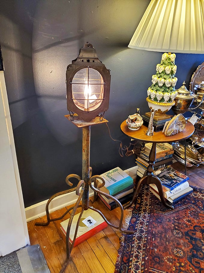 Not just a lamp but a conversation piece – this repurposed nautical light brings maritime Charleston history right into your living room.