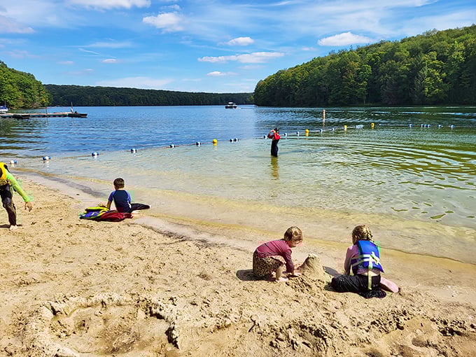Sandcastles and splashes—the beach at Prince Gallitzin proves you don't need an ocean to create perfect summer memories.
