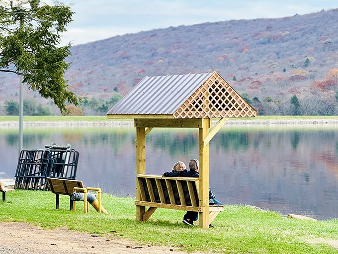 A lakeside gazebo made for moments of quiet contemplation – or the perfect spot to pretend you're in a romantic movie.