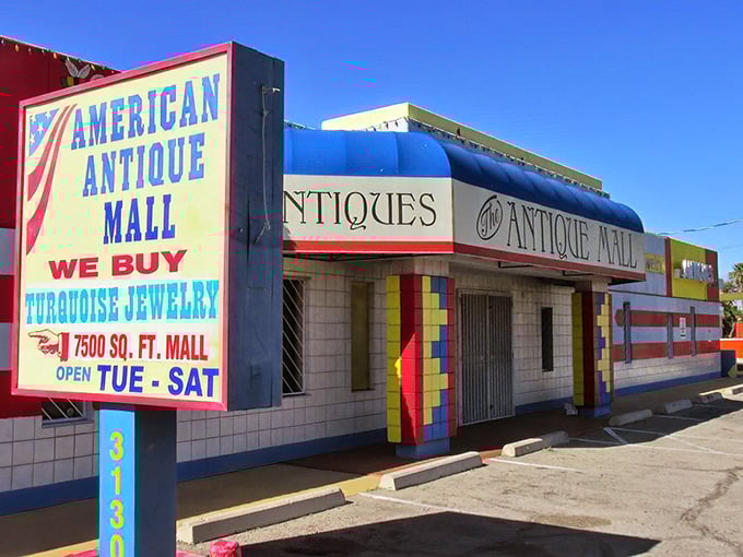 American Antique Mall's patriotic paint job screams Americana louder than a Fourth of July fireworks finale.
