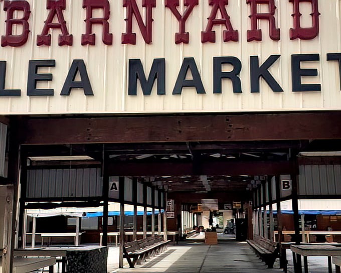 The rustic barn entrance promises country charm mixed with serious bargain hunting opportunities inside.