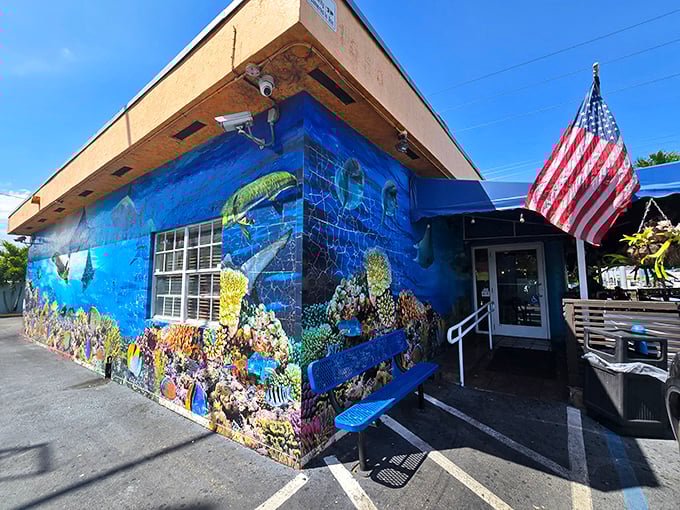 Catch of the Day's vibrant underwater murals give you a preview of what's on the menu inside.