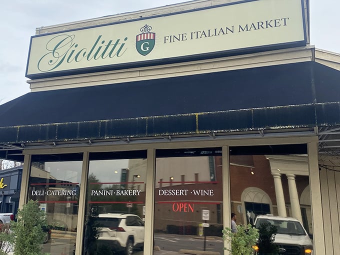 Giolitti's elegant green script promises a taste of Italy in Annapolis. That awning shelters some serious sandwich craftsmanship!