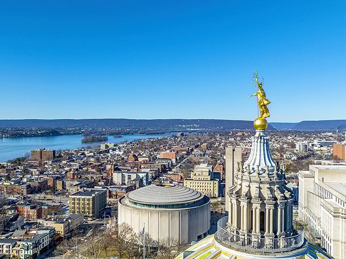 Harrisburg's capitol dome rises above a city where government efficiency extends to surprisingly reasonable everyday prices.