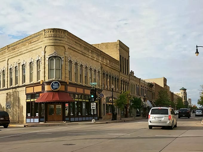 Oshkosh: Limestone buildings stand like sentinels of affordable elegance. That corner structure has witnessed generations of sensible spenders!