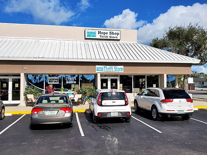 The HOPE Shop's welcoming facade invites bargain hunters into Stuart's favorite community treasure chest.