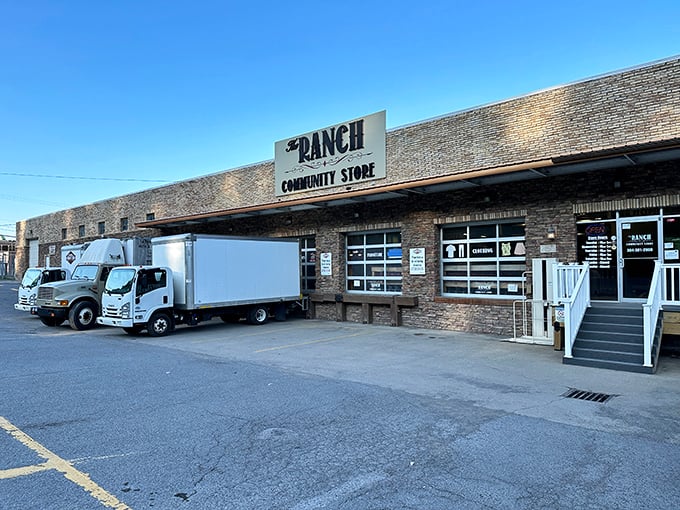 The Ranch's impressive brick exterior hints at the massive selection inside. Those delivery trucks are bringing fresh treasures daily!