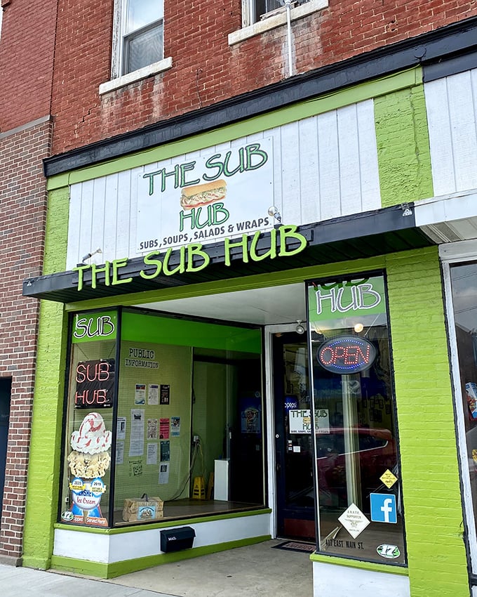 Lime green announces its presence like a friendly shout. This Main Street fixture proves Pennsylvania's food scene has room for bold color.