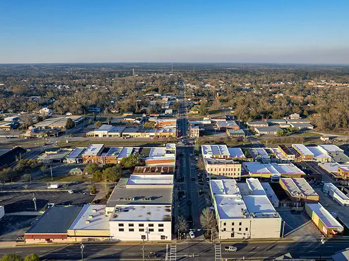 A bird's-eye view of Vidalia reveals a well-planned community where affordable living spaces meet budget-friendly businesses.