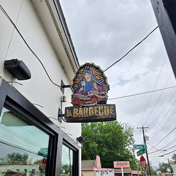 La Barbecue's unique religious-themed sign blesses the meat below—and trust me, these briskets are indeed divine.