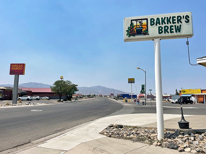 Bakker's Brew sign promises that essential morning fuel – in small towns, the local coffee spot is command central!