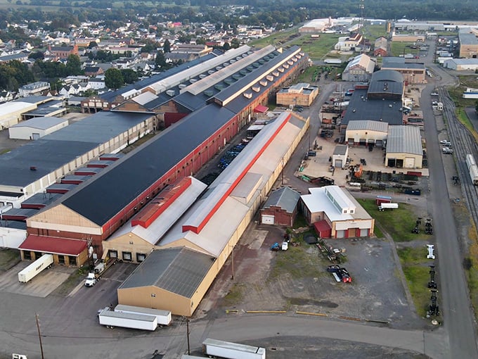 Berwick’s industrial backbone stretches across the landscape, where factories and rail lines stand side by side with the town’s neighborhoods.