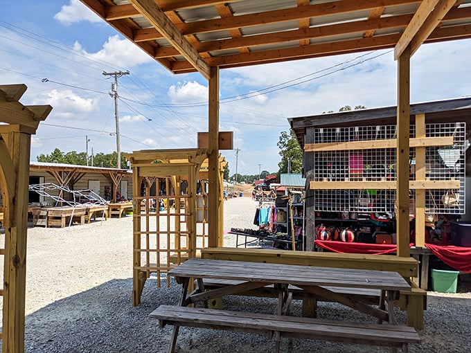 Wooden pavilions provide shade while you browse through decades of Tennessee history and bargains.