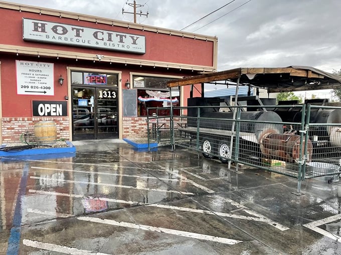 Those outdoor smokers tell the real story - this is where serious barbecue magic happens every single day.