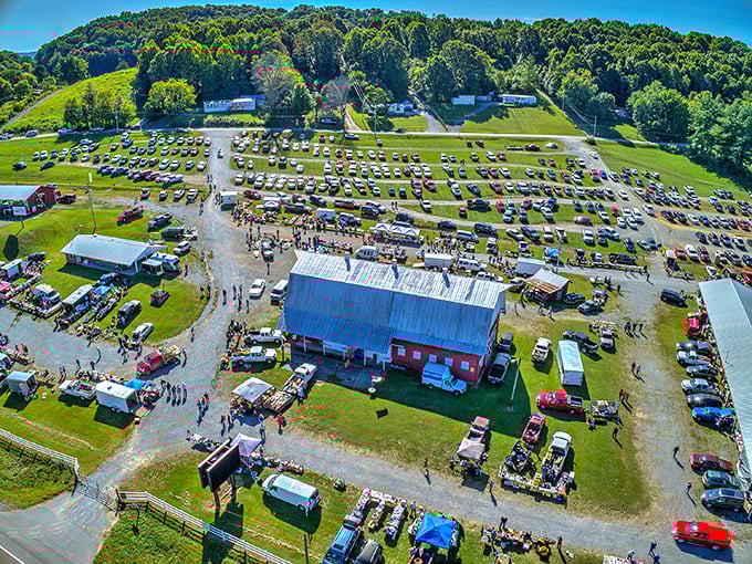 Mountain backdrop meets marketplace magic - this bird's-eye view shows shopping paradise in full glory.