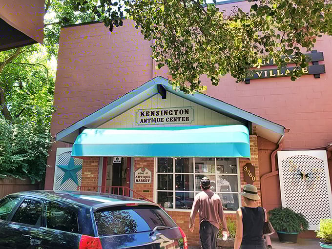 Kensington Antique Center's cheerful turquoise awning brightens even the sunniest Maryland day. The brick façade has witnessed decades of excited treasure hunters.