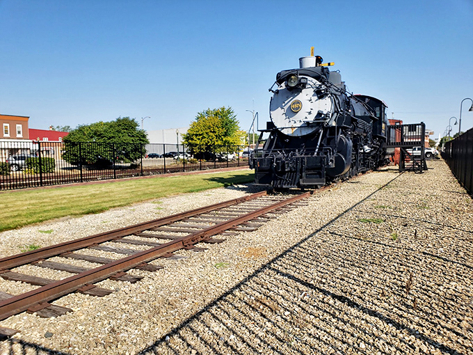 This train engine feels ready to roll, as if it just heard someone yell ‘last call!’