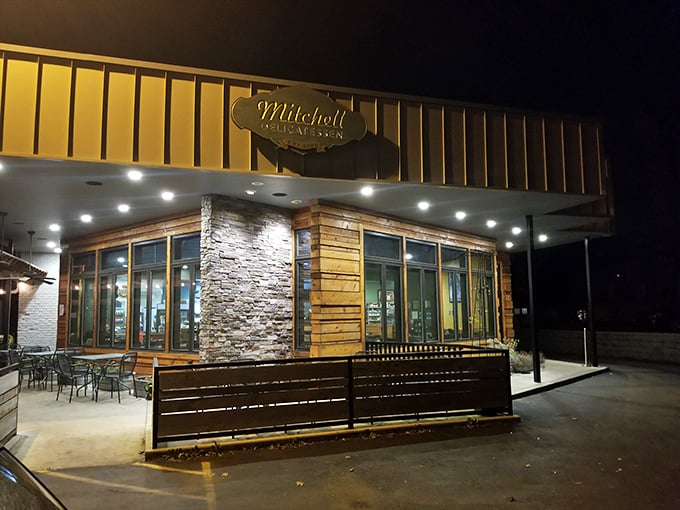 Evening glow reveals a place where traditional deli craft meets modern dining expectations.