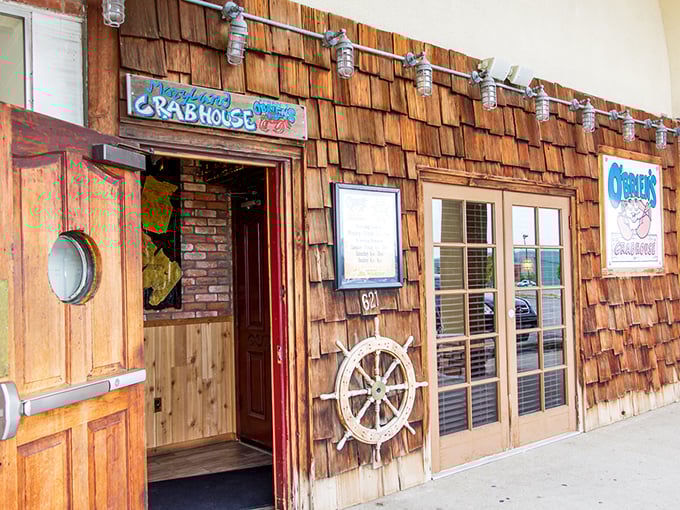 The ship's wheel says it all: prepare for a nautical adventure filled with cracked shells and satisfied smiles.