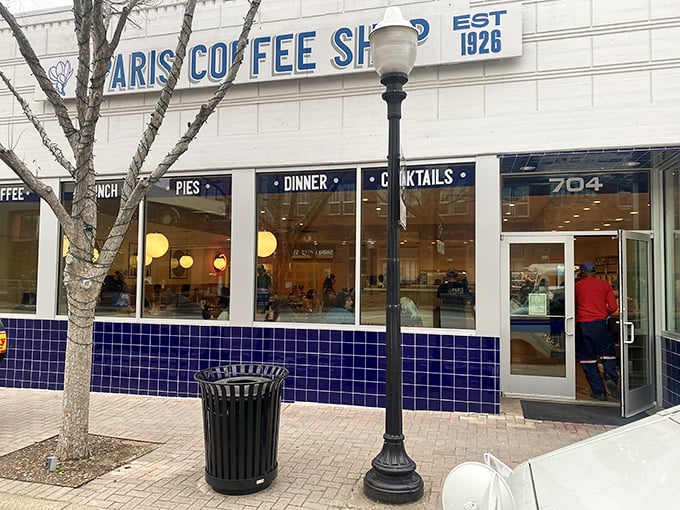 The bright, welcoming storefront of Paris Coffee Shop invites you in for pie that'll change your life.