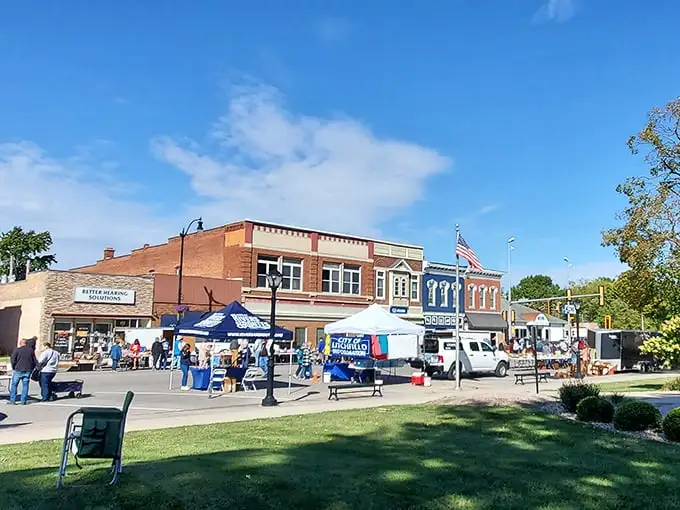 Classic American downtown transforms into an outdoor shopping paradise where every table holds possibilities.