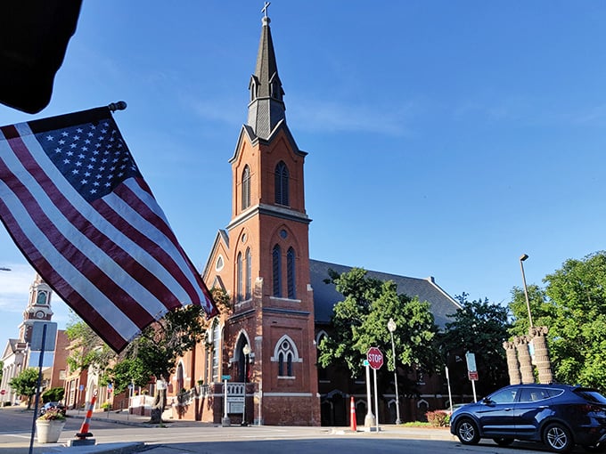 That church steeple and the American flag remind you that some things, like the heart of a community, are built to last.