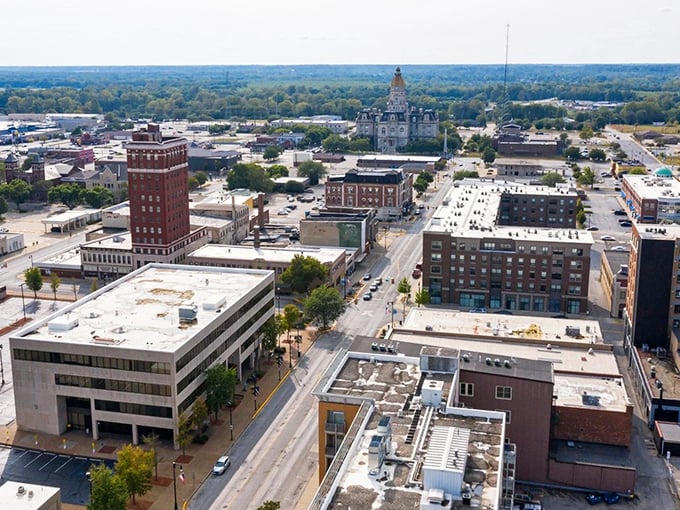 University town energy meets Midwestern practicality in streets designed for both students and retirees.