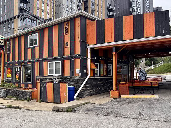 Triple XXX Family Restaurant's bold exterior design hints at the bold flavors waiting inside.