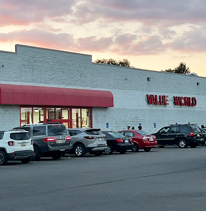 The sunset glow on this Value World location seems to promise golden deals waiting inside.