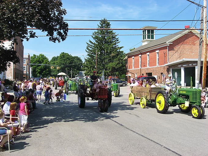 Rolling hills embrace West Liberty like nature's own hug, creating perfect backdrop for peaceful small-town living.