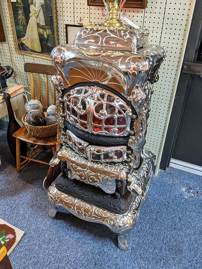 This ornate parlor stove didn't just heat homes—it was functional sculpture, the living room's crown jewel during Maryland winters.