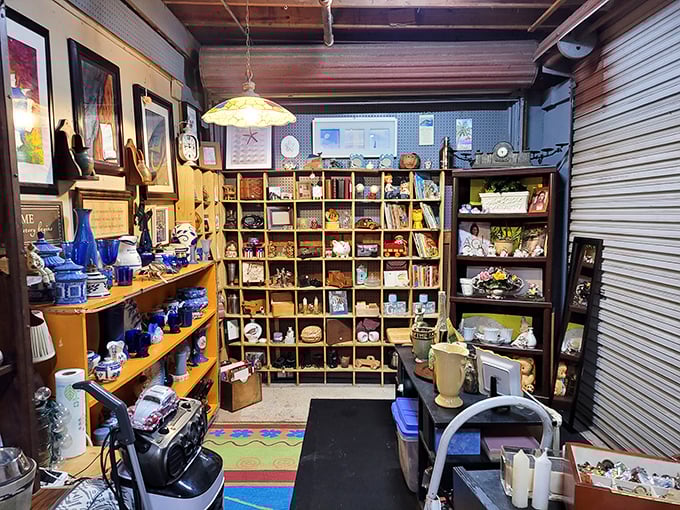 Not just a booth—a time machine. Each shelf holds memories disguised as knickknacks, waiting for someone to recognize their value.