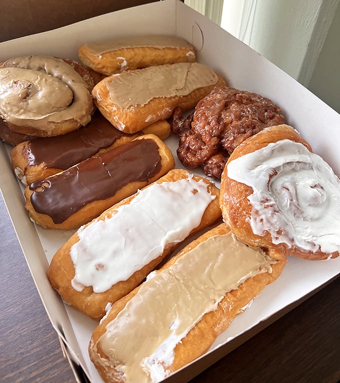 A box of mixed donuts is basically an edible rainbow – who says you can't have variety for breakfast?