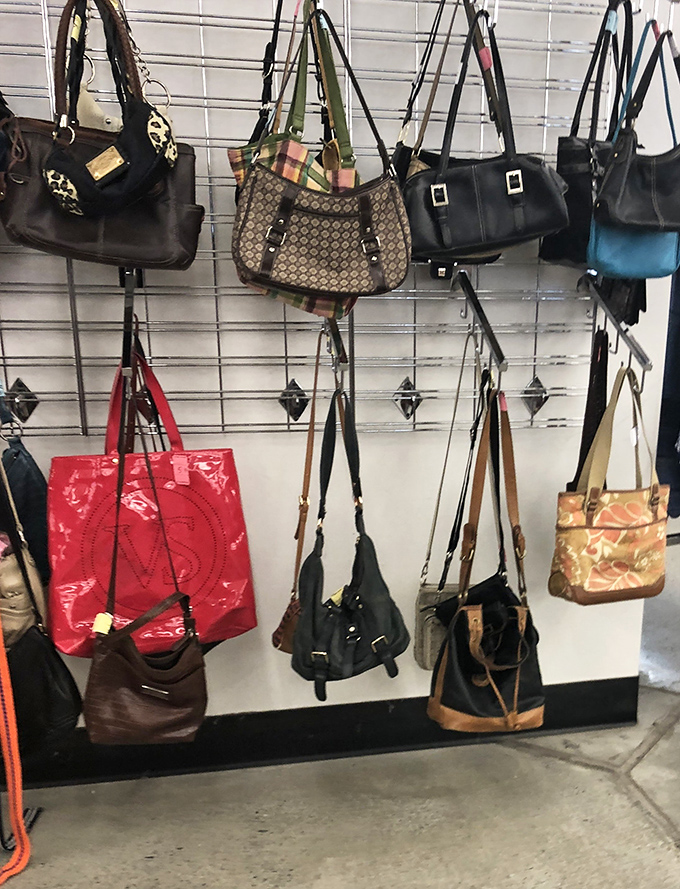 Handbag heaven – where designer-inspired purses and practical totes hang in suspended animation, waiting for their second chapter.