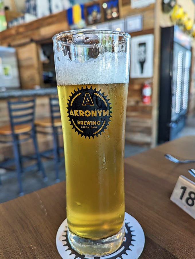 A cold local brew from Akronym Brewing offers the perfect counterpoint to Luigi's rich Italian fare—liquid gold that cleanses the palate between bites of pizza paradise.