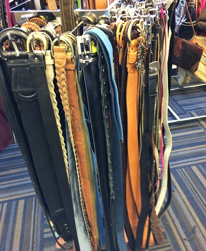 Belt display that would make any fashion archaeologist swoon. That braided tan number in the middle has "casual Friday at the yacht club" written all over it.