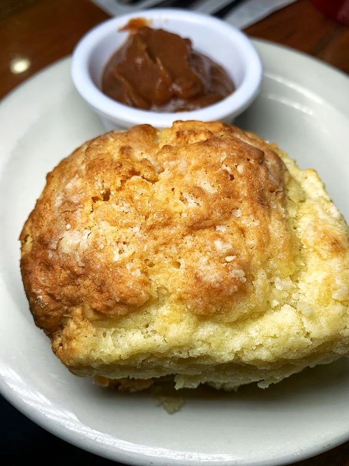 This isn't just any biscuit – it's a golden-topped cloud of buttery perfection that makes you understand why people line up before opening time.
