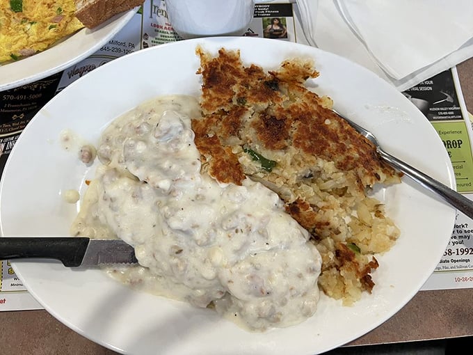 Biscuits and gravy—the breakfast equivalent of a warm hug from someone who genuinely loves you and wants you to be happy.