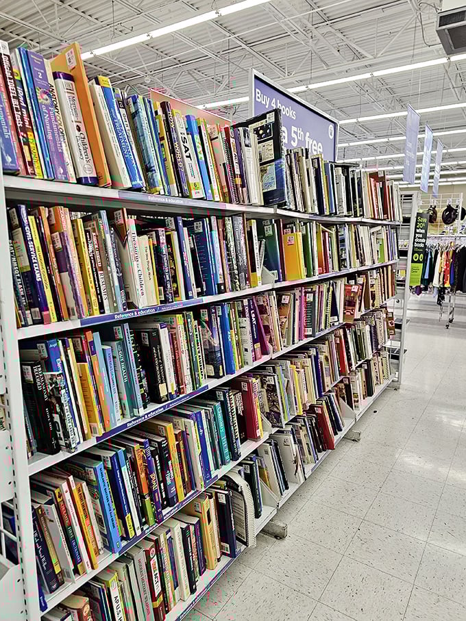 The book section: where literary treasures and forgotten bestsellers coexist in paperback harmony.
